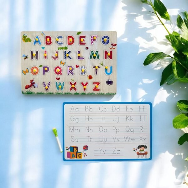 2 in 1 Alphabet Peg Puzzle with Wipe-Clean Writing Practice Board ...